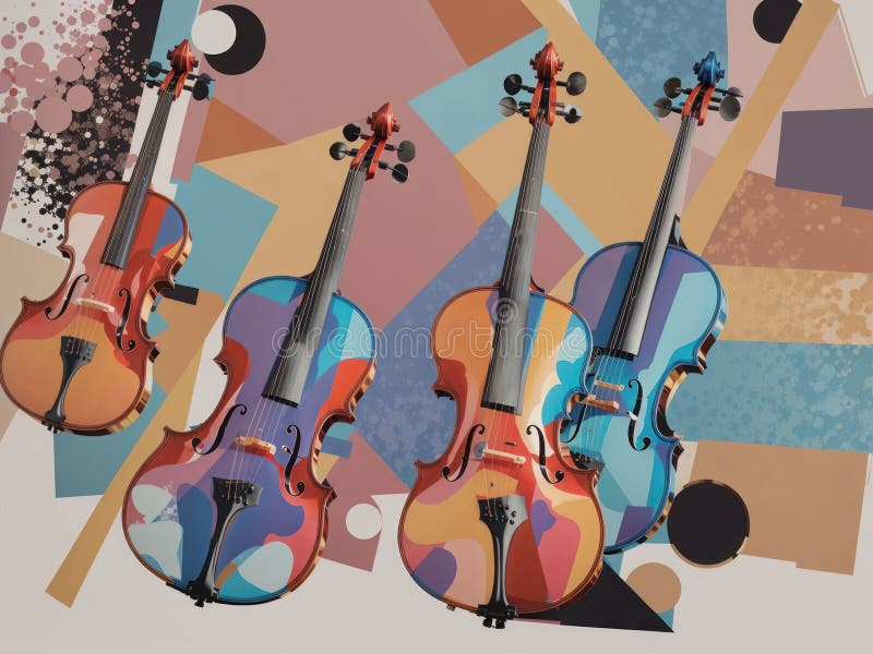 Musical Violins on a Multi-colored Background Stock Illustration ...