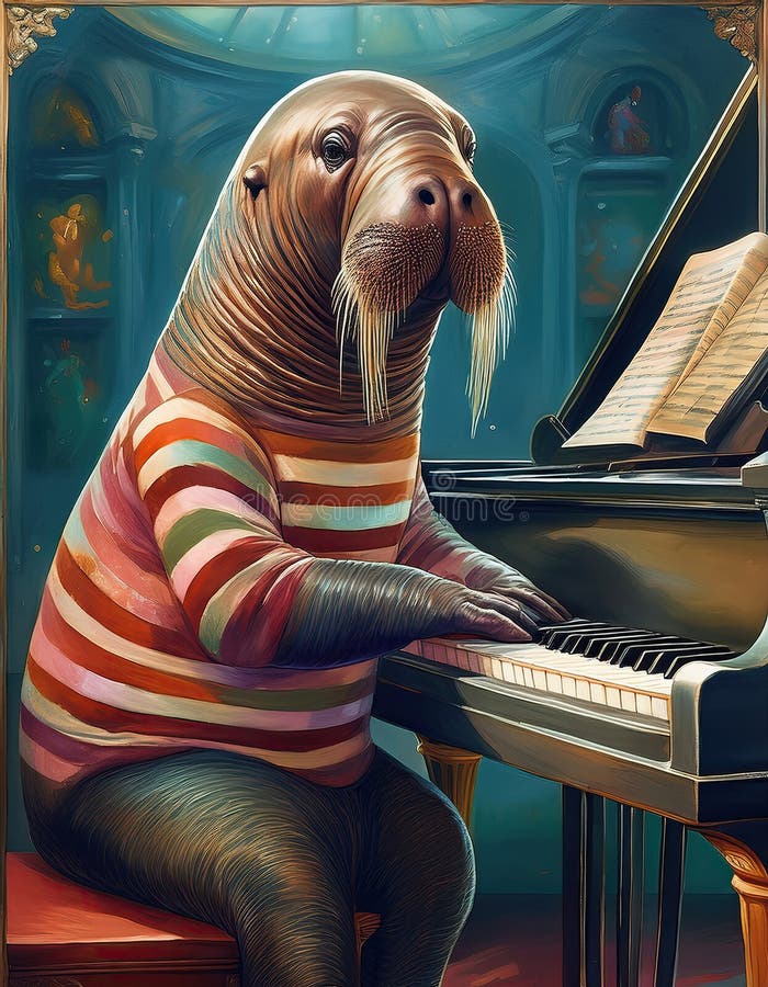 Musical Walrus Performing on Grand Piano Stock Illustration ...
