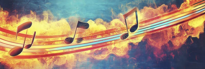 Musical Wave of Notes Rippling through Fiery Colors Stock Illustration ...