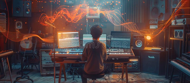 Musician with AI in Cozy Home Studio AIG60 Stock Image - Image of music ...