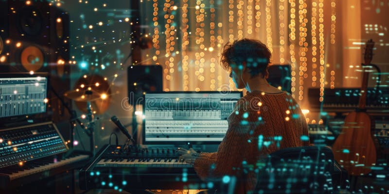 Musician with AI in Cozy Home Studio AIG60 Stock Photo - Image of ...