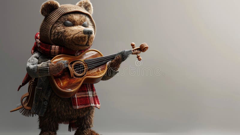Musician Bear Character Playing Stringed Musical Instrument. Generative ...