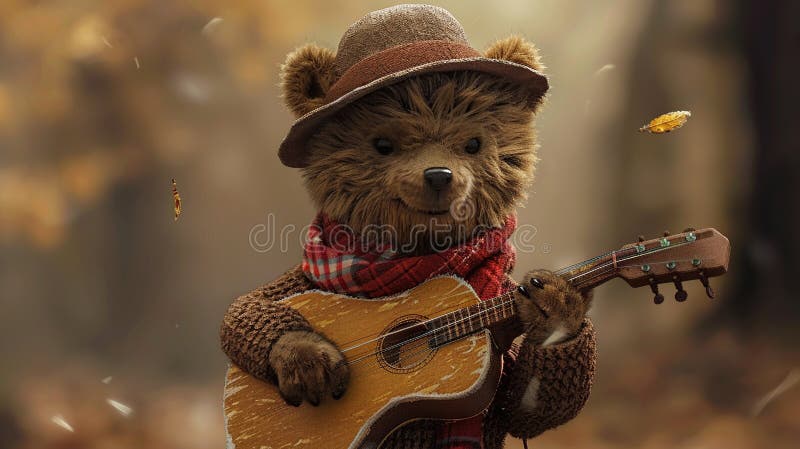 Musician Bear Character Playing Stringed Musical Instrument. Generative ...