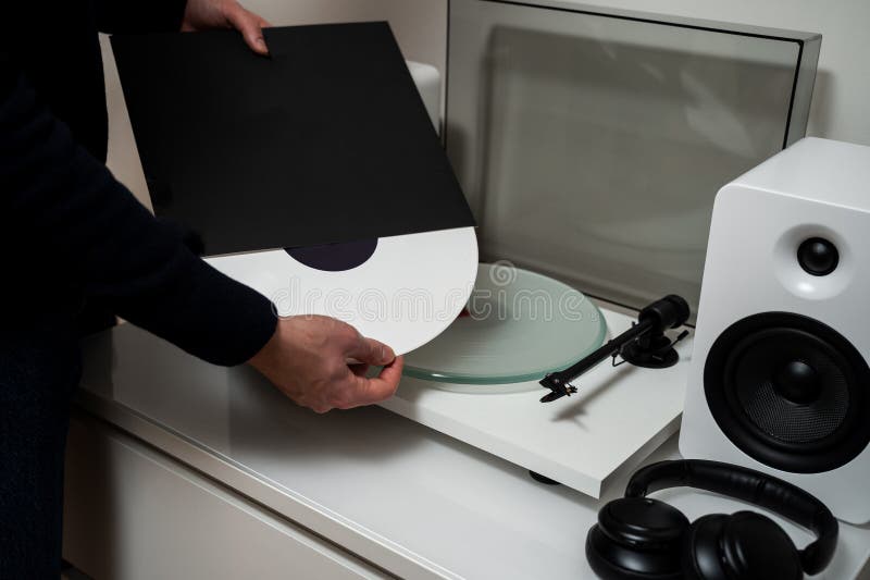 Musician Changes Vinyl Record Turntable Player Speaker System Lp Tracks ...
