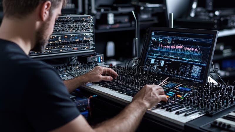 Musician Composing Digital Nature Sounds at Home Studio Modern Music ...