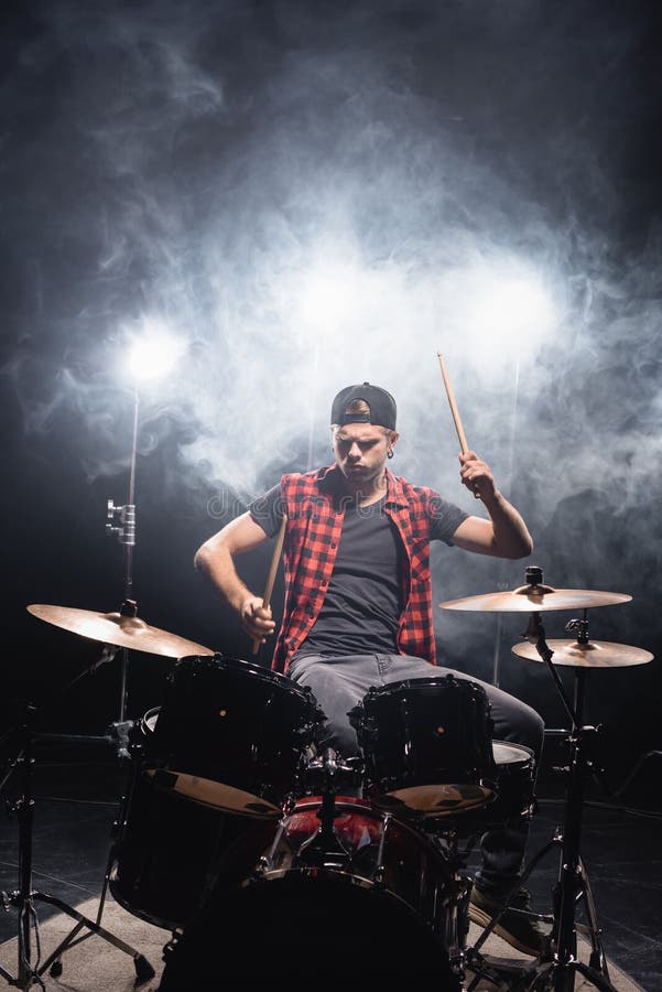 Musician with Drumsticks Playing Drums with Stock Photo - Image of ...