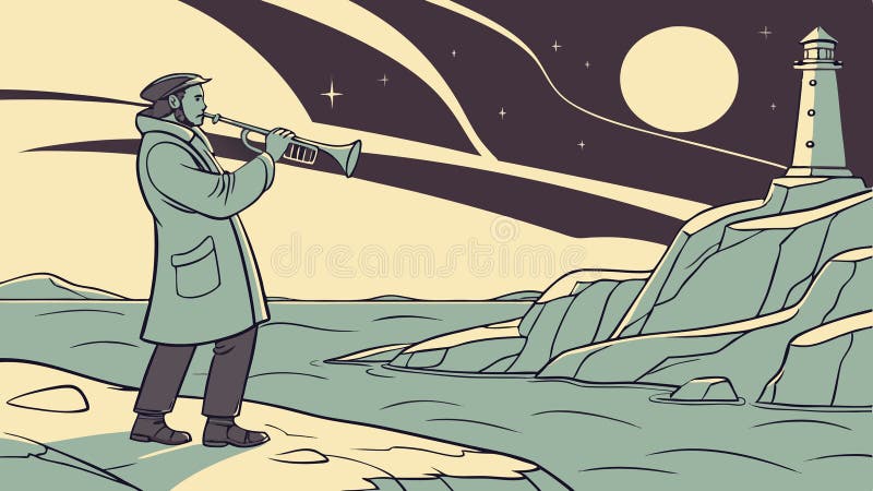 Musician by Lighthouse at Night, Flat Vector Art, Vector Design ...