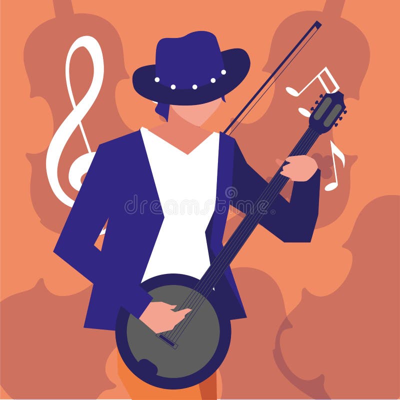 Musician Man Banjo Playing Instrument Stock Illustration - Illustration ...