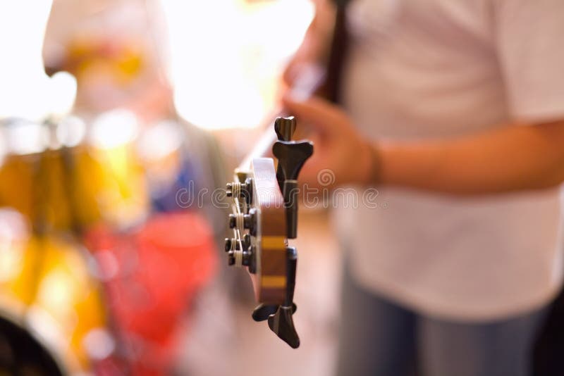 Musician Play on Bass Guitar Stock Image - Image of instrument ...