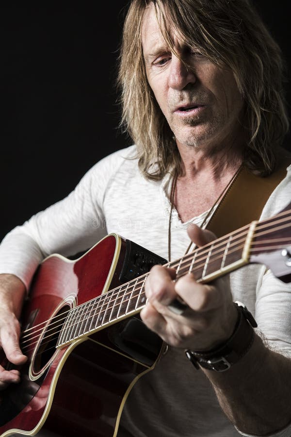 Musician Play Guitar on Studio Stock Photo - Image of casual, beard ...