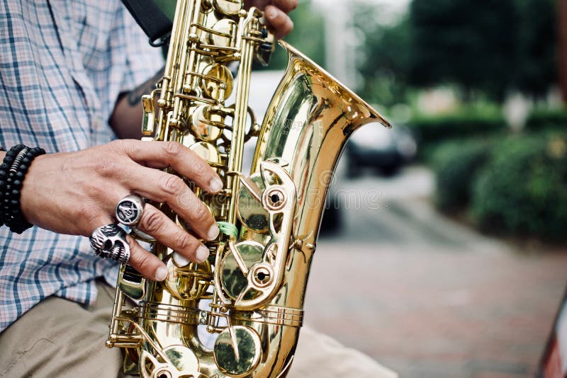 Musician Playing a Golden Saxophone Stock Image - Image of pretty ...