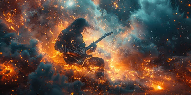 Musician Playing Guitar by Fire Stock Image - Image of instrument ...