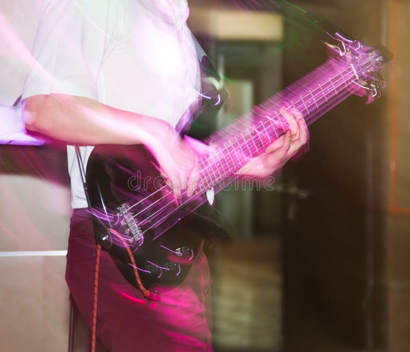 Musician Playing Guitar in a Rock Band Stock Image - Image of concert ...