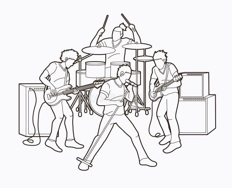 Musician Playing Music Together, Music Band Stock Vector - Illustration ...