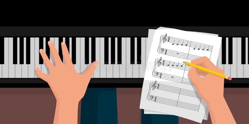 Musician Playing the Piano and Composing Music Stock Vector ...