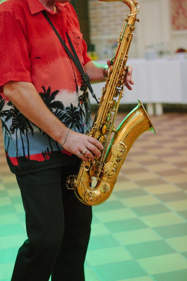 Musician Playing on the Saxophone at Room. Stock Image - Image of ...