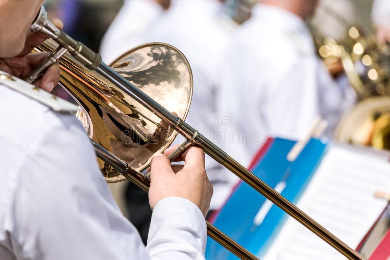 Musician Playing the Trombone in the Military Orchestra Stock Photo ...