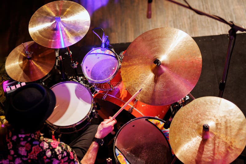 A Musician Plays a Drum Kit, Top View of Drums Set Stock Image - Image ...