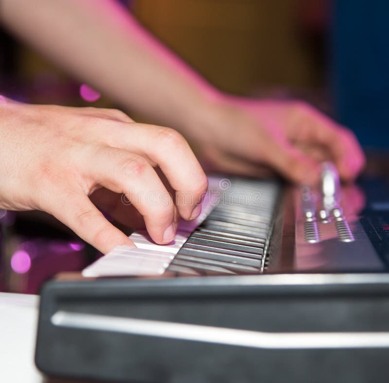 Musician Plays Keyboards in a Rock Band Stock Image - Image of sound ...