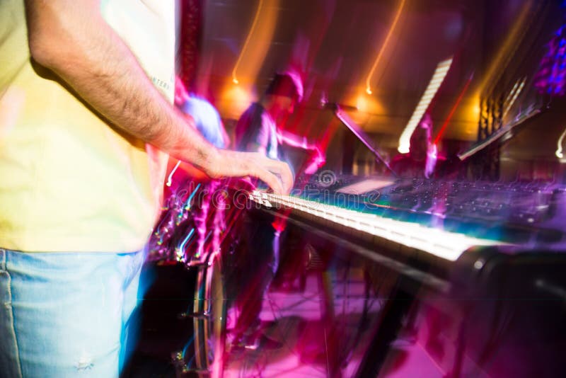 Musician Plays Keyboards in a Rock Band Stock Photo - Image of midi ...
