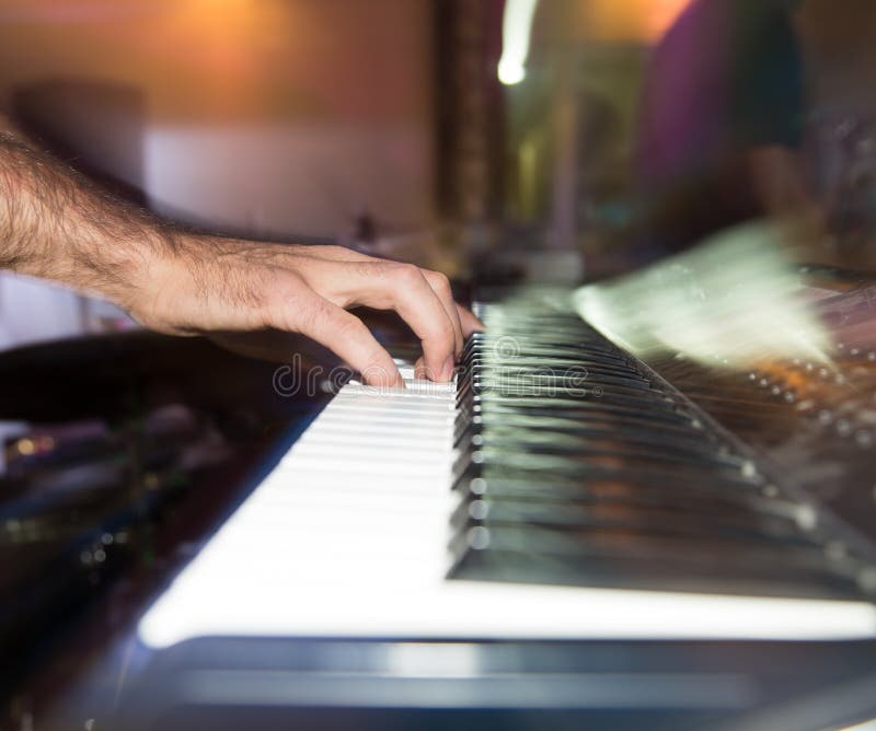 Musician Plays Keyboards in a Rock Band Stock Image - Image of hands ...