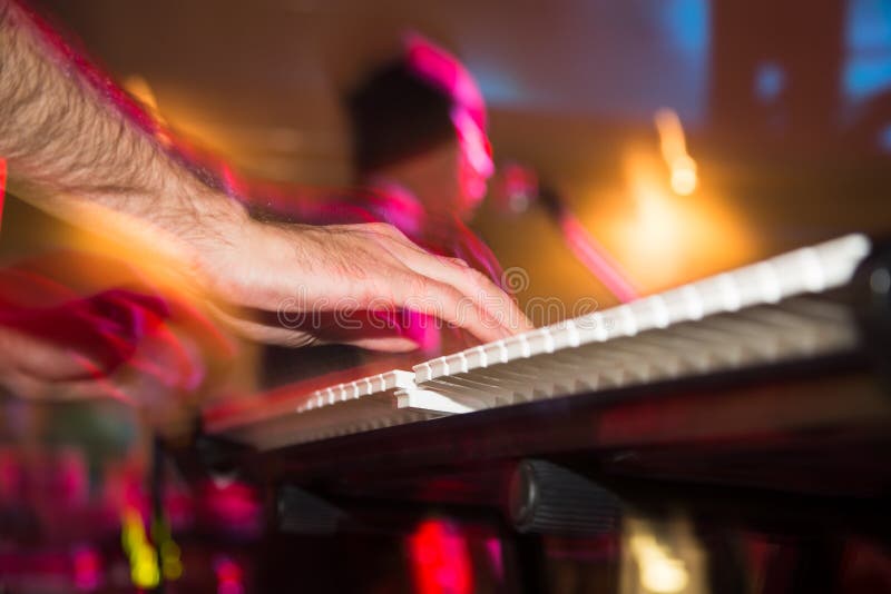 Musician Plays Keyboards in a Rock Band Stock Photo - Image of player ...