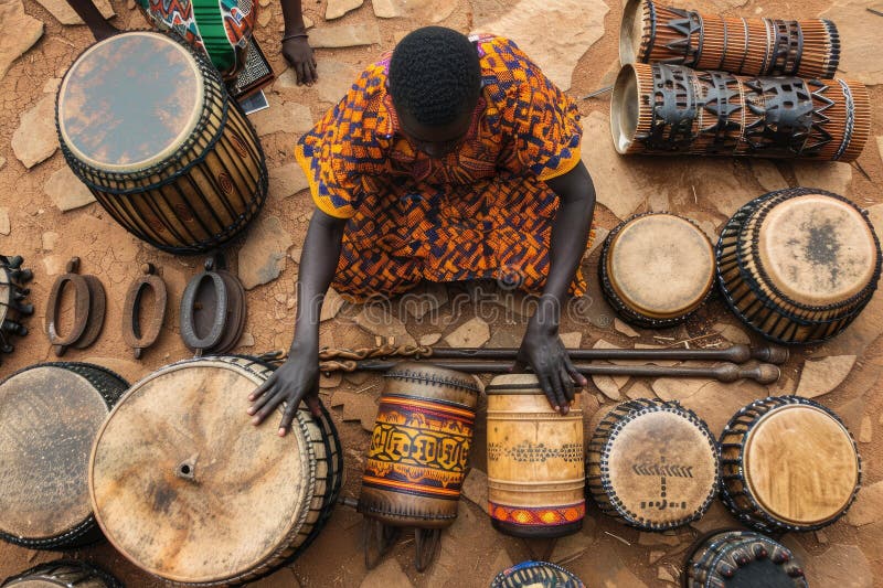 Musician Practices with African Instruments Stock Illustration ...