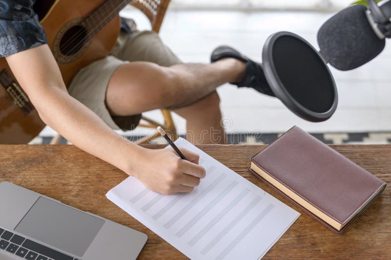Musician is Writing Song in Home Studio Stock Photo - Image of ...