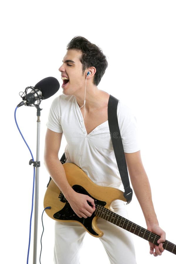 Musician Young Man Playing Electric Guitar Stock Image - Image of ...