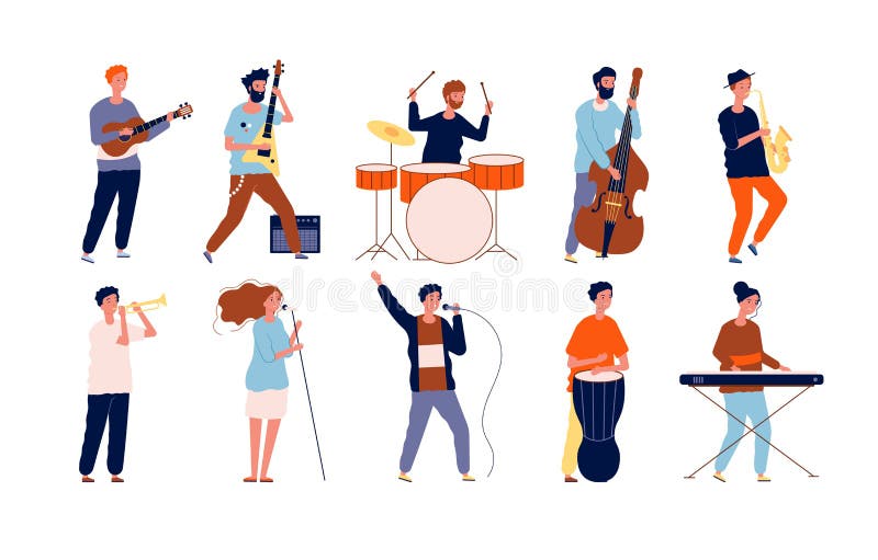 Musicians Characters. Creative Performing Peoples in Different Poses ...