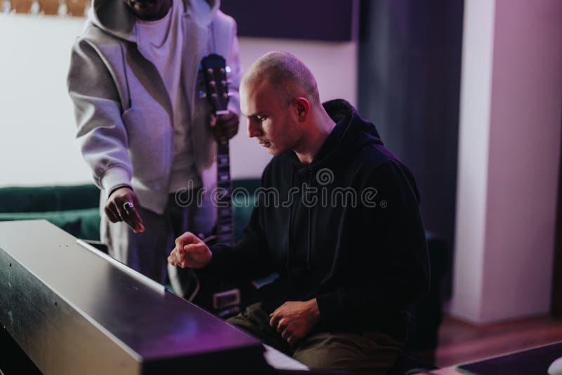 Musicians Collaborating Modern Studio Guitar Mixing Equipment Stock ...