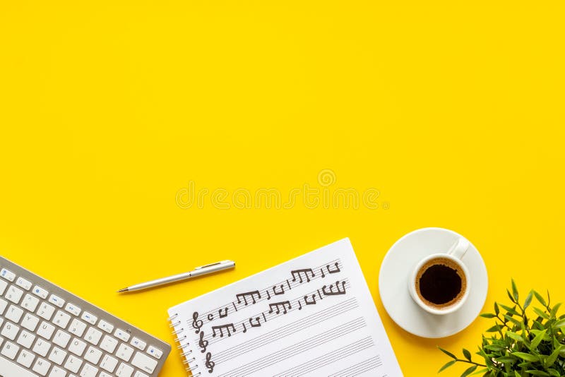 Musicians Desk Music Recording with Music Sheets Stock Image - Image of ...