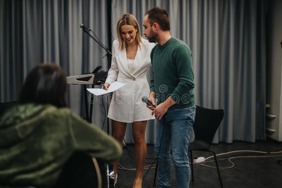Group of Musicians Collaborating in a Studio during Rehearsal Stock ...
