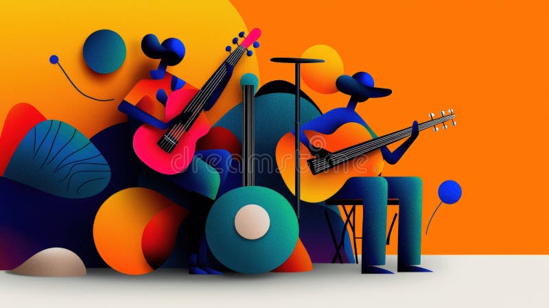 Musicians Playing Colorful Guitars Together Stock Illustration ...