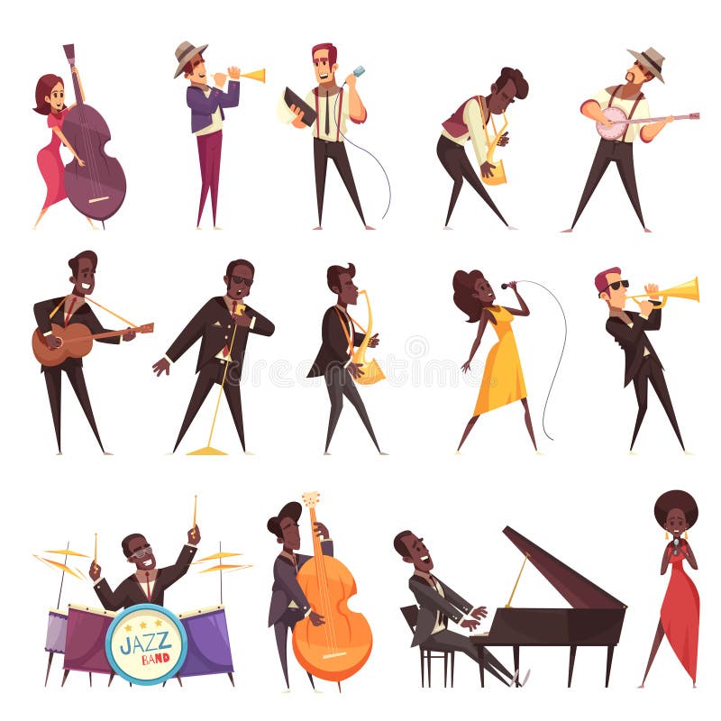 Musicians Playing Jazz Set stock vector. Illustration of design - 127518235