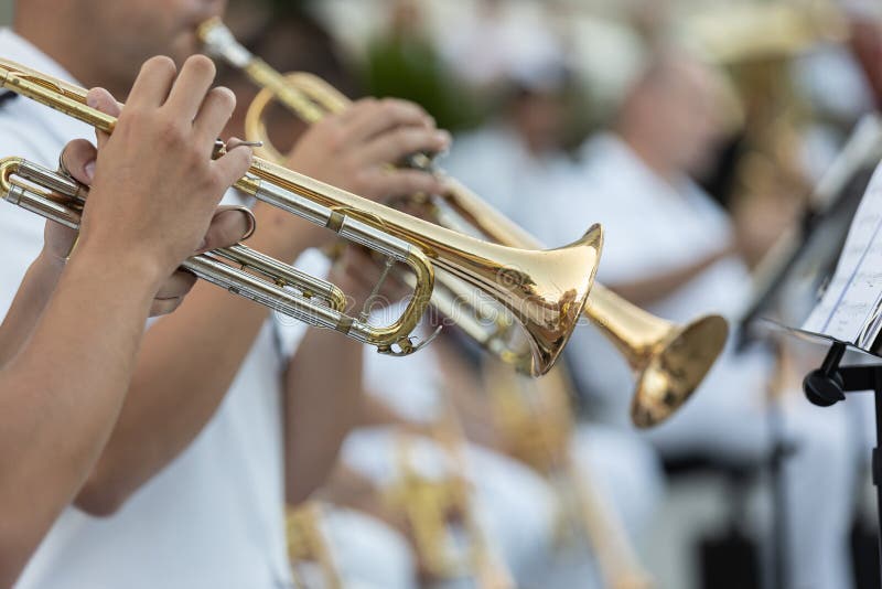 Musicians are Playing on Trumpets Stock Image - Image of harmony, metal ...