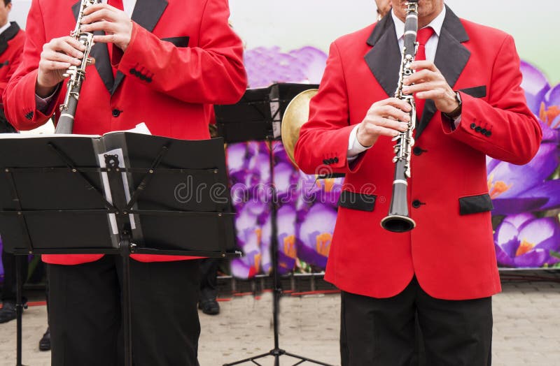 Musicians Playing Wind Instruments Stock Image - Image of group, cornet ...