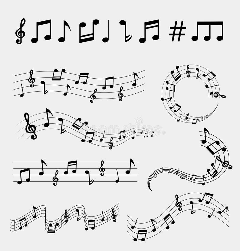 Music Notes on Lines Collection. Musical Chords with Curves and Swirls ...