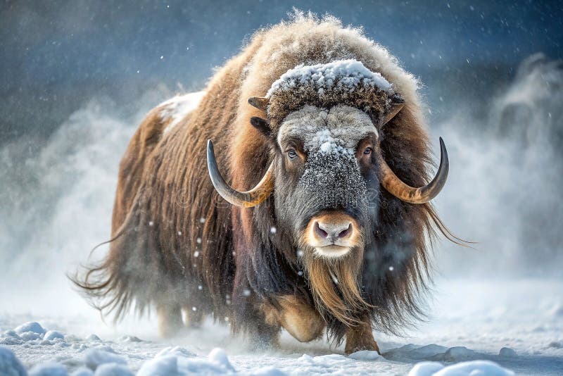 Musk Ox Charging through Snowy Tundra Stock Illustration - Illustration ...