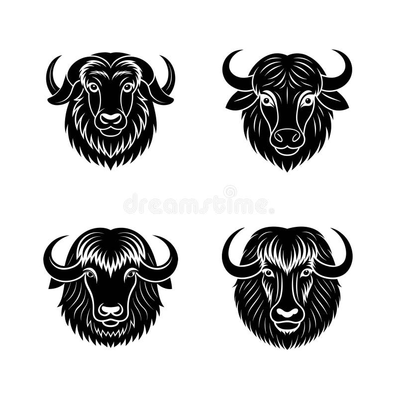 Musk Ox Head Vector Silhouette Art Bundle Stock Vector - Illustration ...