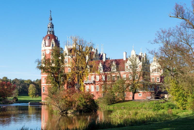 Muskau Palace Reflected in the Lake in the Lusatia Stock Photo - Image ...