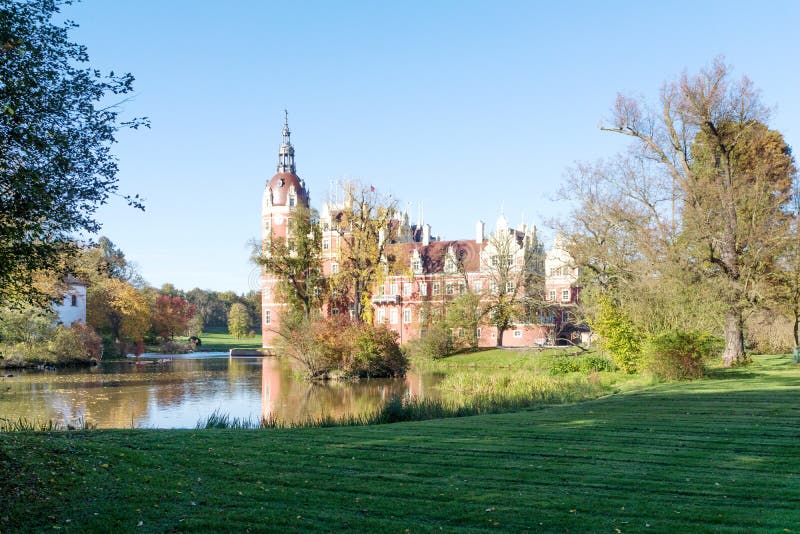 Muskau Palace Reflected in the Lake in the Lusatia Stock Photo - Image ...
