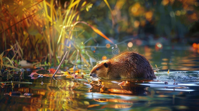 Muskrat in the River in Nature. Selective Focus Stock Photo - Image of ...