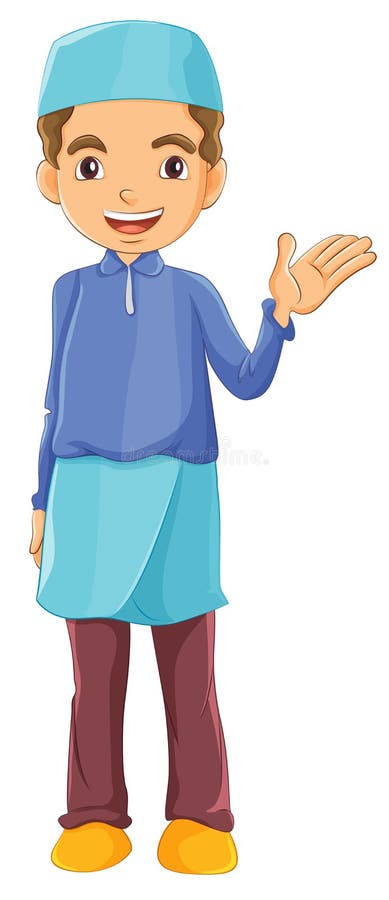 A Muslim Boy Waving His Left Hand Stock Vector - Illustration of person ...