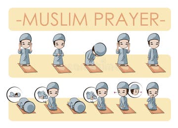 Muslim Boys Teach the Prayer Process. Stock Illustration - Illustration ...