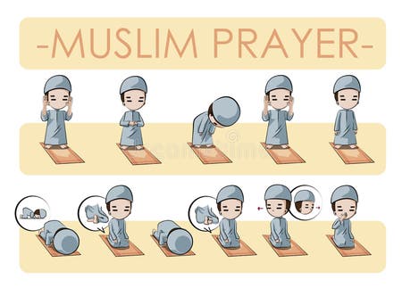 Muslim Boys Teach the Prayer Process. Stock Illustration - Illustration ...