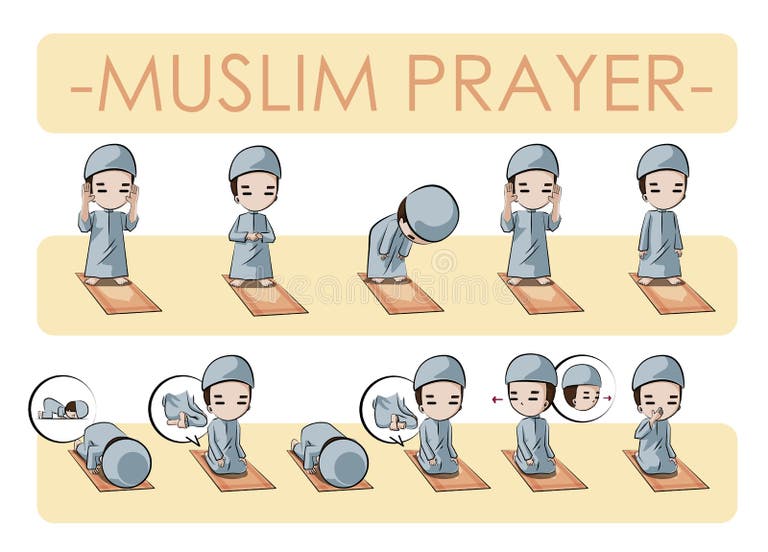 Muslim Boys Teach the Prayer Process. Stock Illustration - Illustration ...