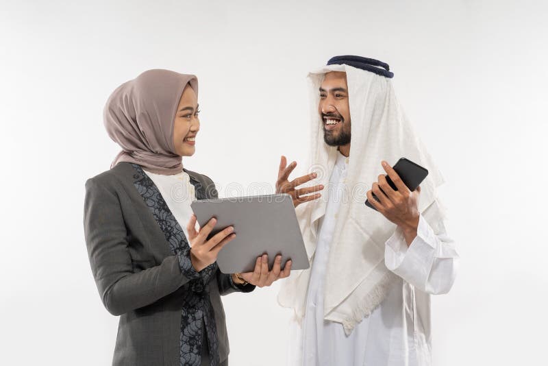 Muslim Business Partner Discussing and Meeting Using Tablet Pc Stock ...