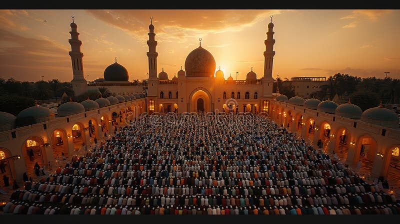 Muslim Community Praying in a Mosque. Muslims in a Large Mosque Stock ...