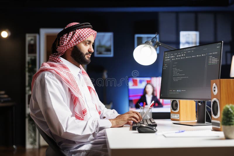 Muslim Developer Writes Code on Computer Stock Photo - Image of ...